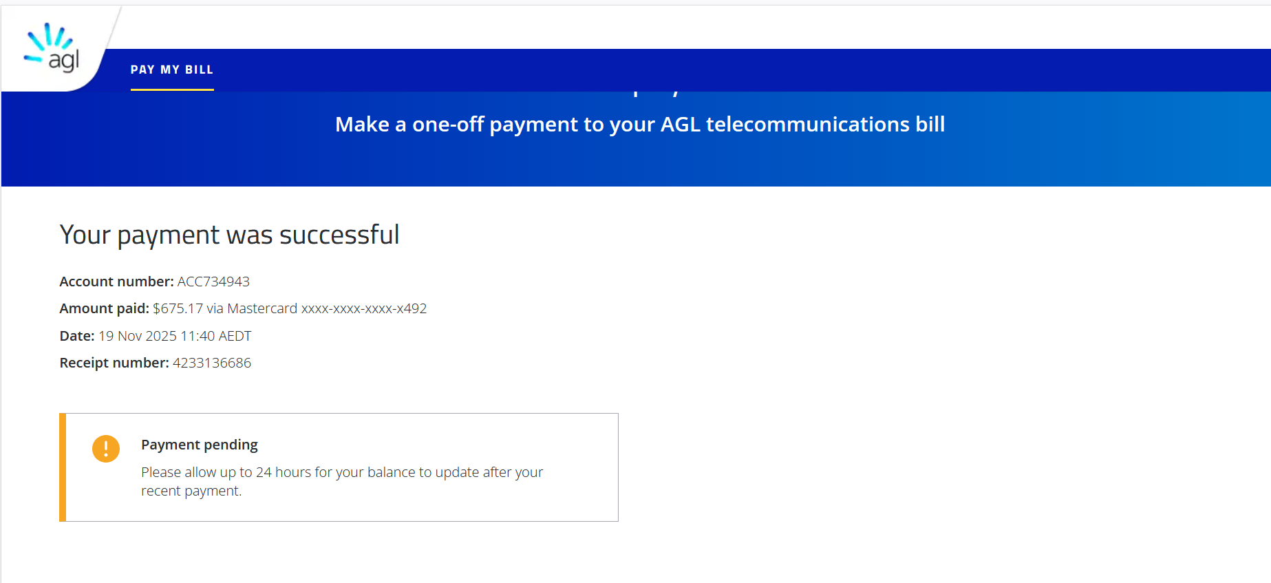 I paid the full telecom due bill, but still showin... - Neighbourhood | AGL
